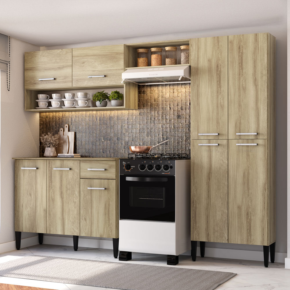 Cocina Integral En Mdp 230Cm Con Meson En Mdp 9 Puertas Roble ...